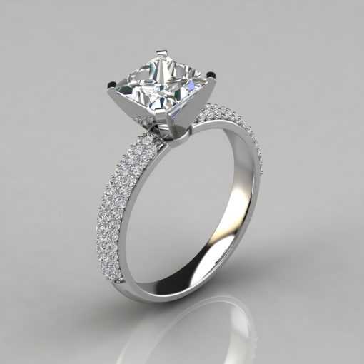 Solitaire Square V-Prong Peg Setting Engagement Ring