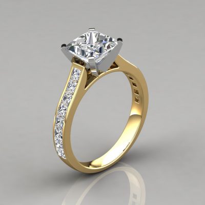Cathedral Style Princess Cut Channel Set Engagement Ring - PureGemsJewels