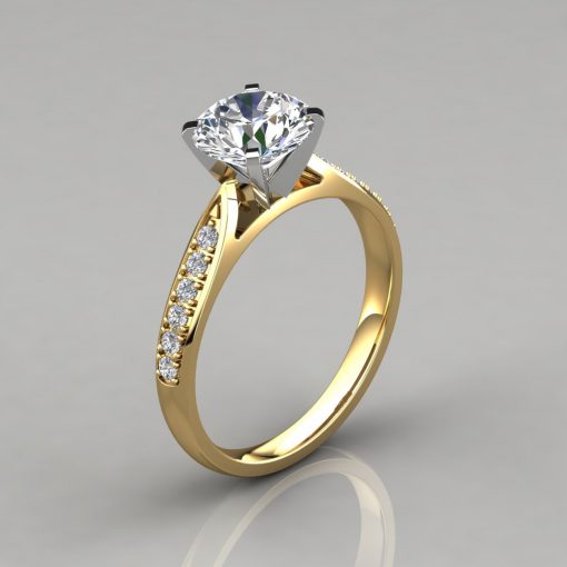 Round Cut Cathedral Pavé Engagement Ring - PureGemsJewels