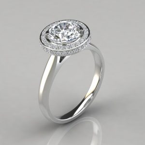 Trio Micro Pavé Round Cut Halo Engagement Ring - PureGemsJewels