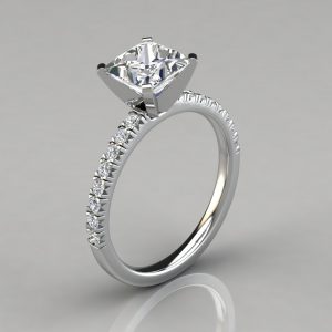French Pave Cut Engagement Ring Wedding Band Set - PureGemsJewels