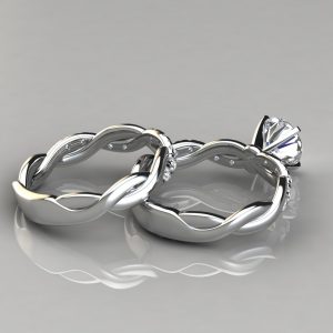 Twist Round Cut Engagement Ring and Wedding Band Set