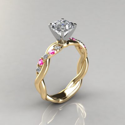 Twist Cushion Cut Pink Sapphire Engagement Ring - PureGemsJewels